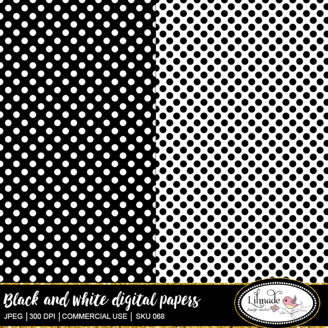 Black and white digital paper featuring stripe paper spotty | Etsy
