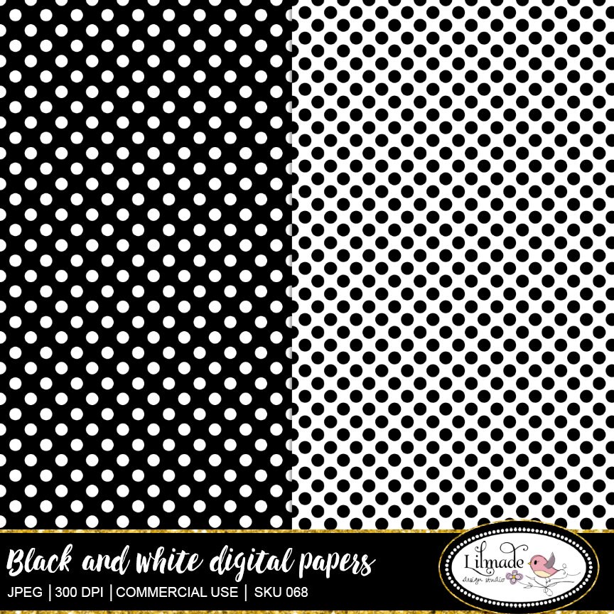 Black and white digital paper featuring stripe paper spotty | Etsy