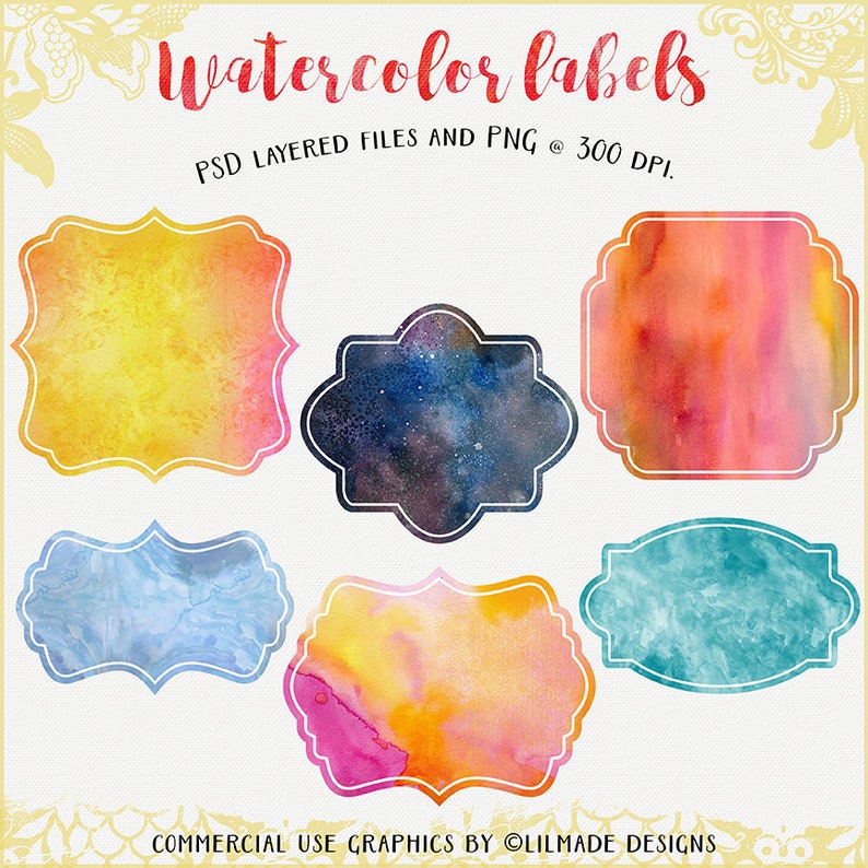 Watercolor Label Clipart Watercolor Label Template | Etsy