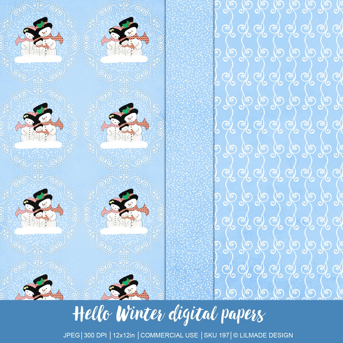Winter Digital Paper Pack Snow Digital Paper Christmas - Etsy