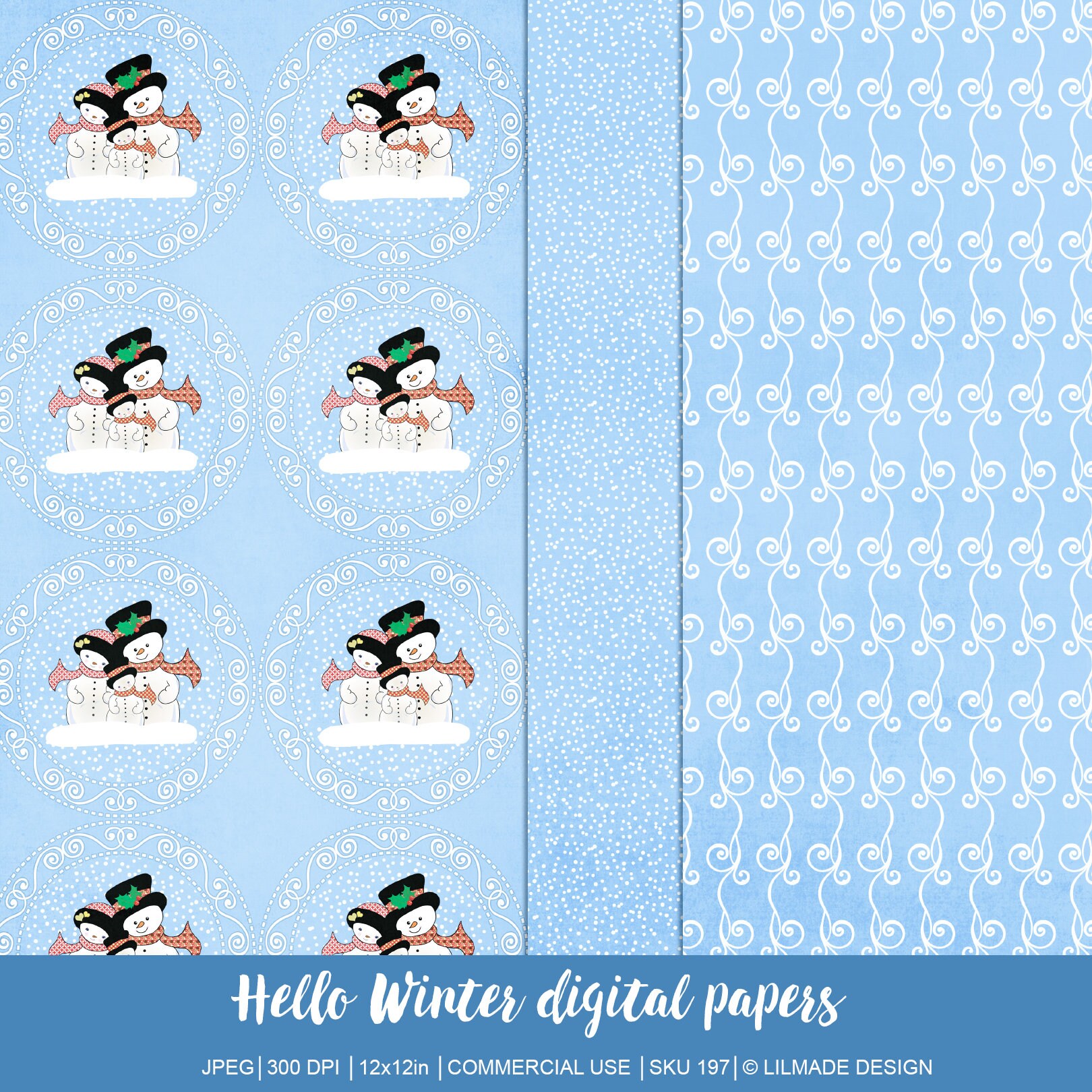 Winter Digital Paper Pack, Snow Digital Paper, Christmas Digital Paper ...