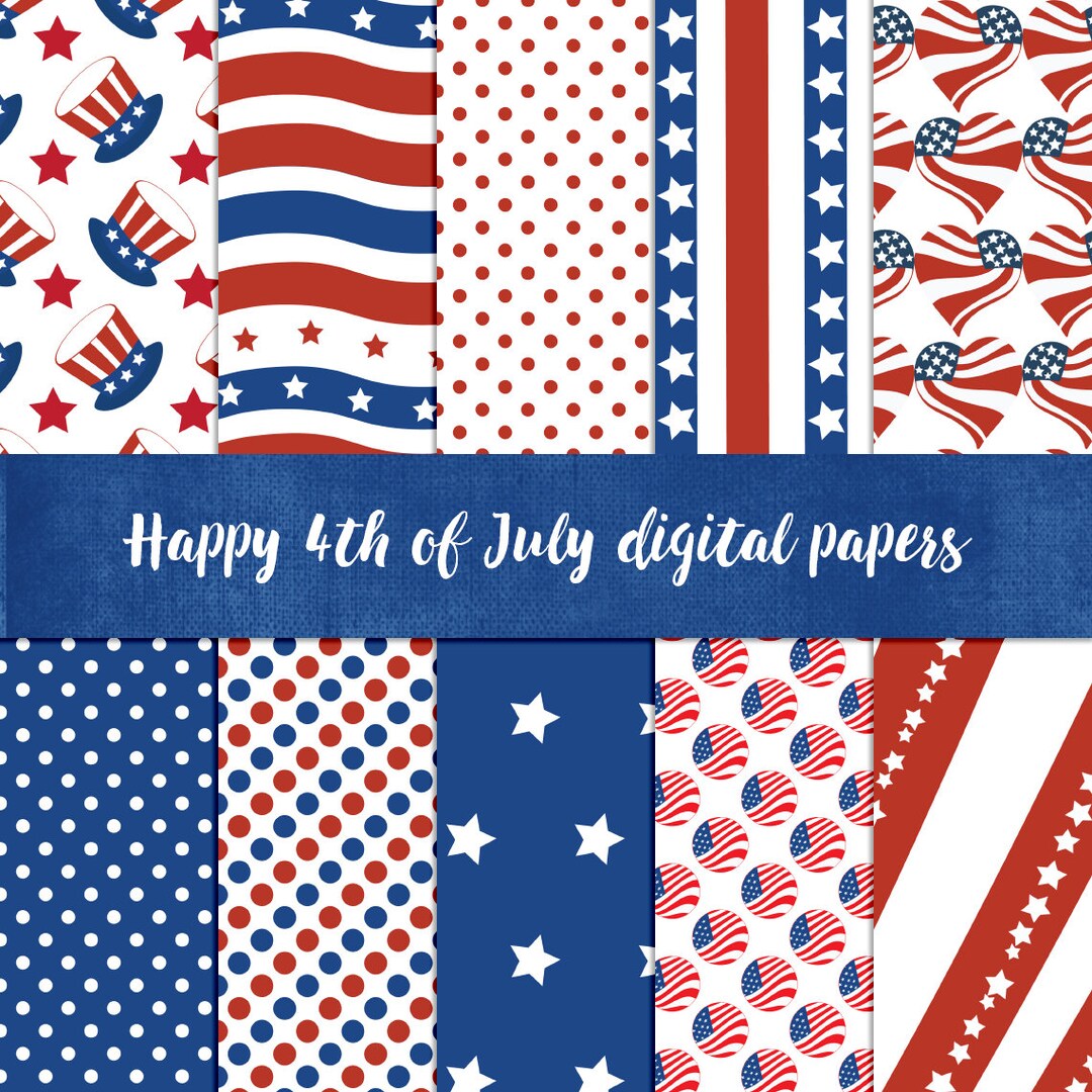 Happy 4th of July Digital Papers for Commercial Use , Independence Day ...