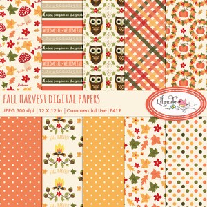 Fall Clipart and Digital Paper Bundle, Fall Clipart, Fall Digital Paper ...