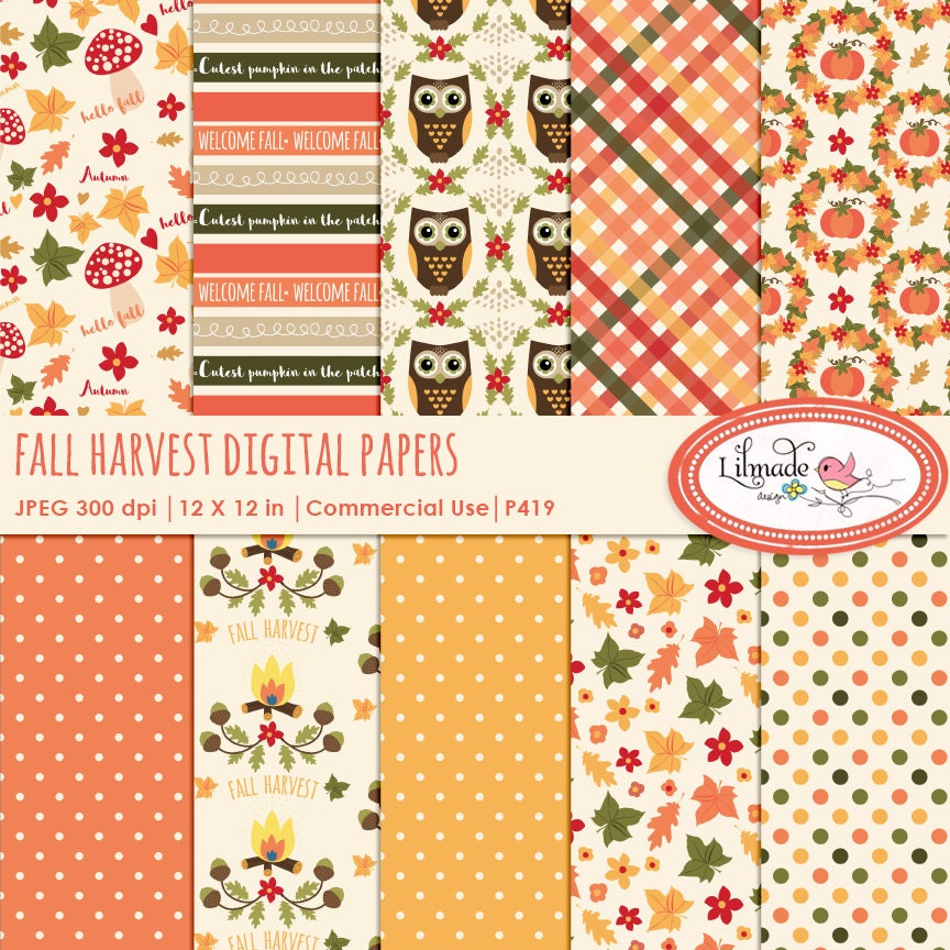 Fall Clipart and Digital Paper Bundle Fall Clipart Fall - Etsy