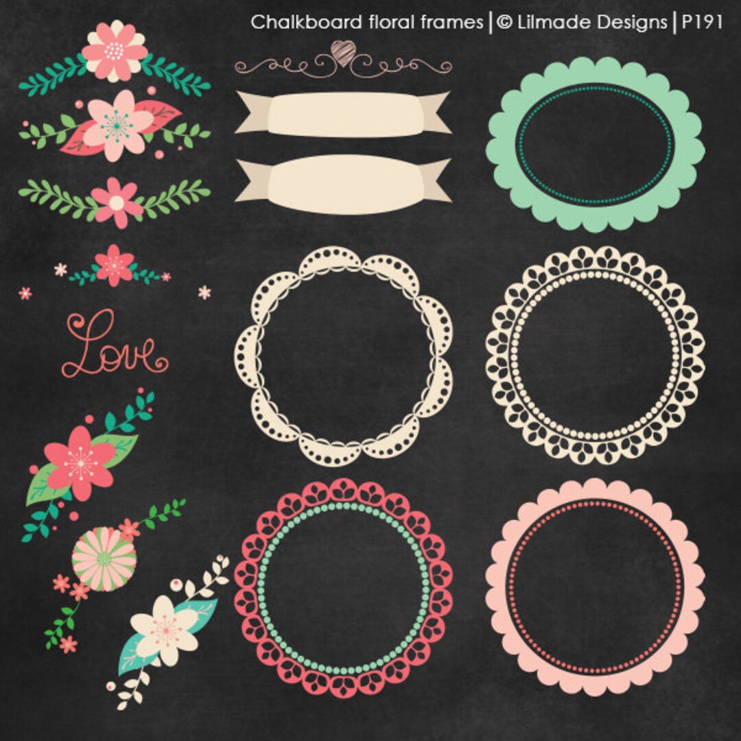 Chalkboard Clipart, Chalkboard Floral Frames, Chalkboard Frame Clipart ...