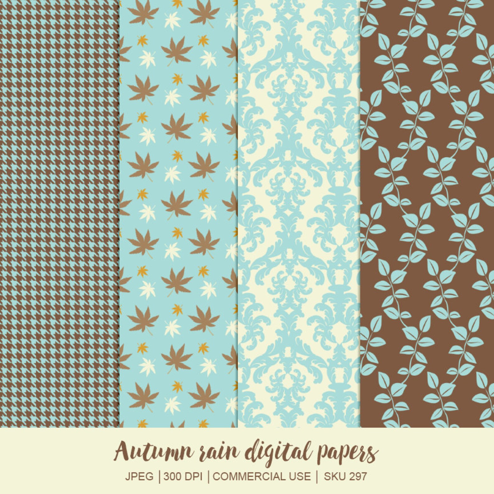 Fall Digital Paper, Damask Digital Paper, Houndstooth Digital Paper ...