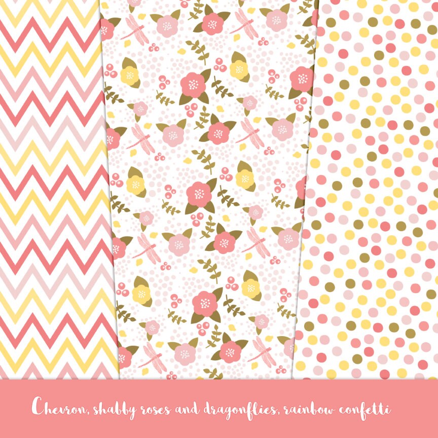 Spring Digital Paper, Lady Bug Paper, Chevron Paper, Floral Digital ...