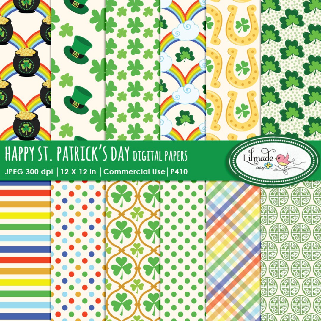 St Patrick's Day Paper, St Patricks Day Paper, Digital Paper, Horseshoe ...