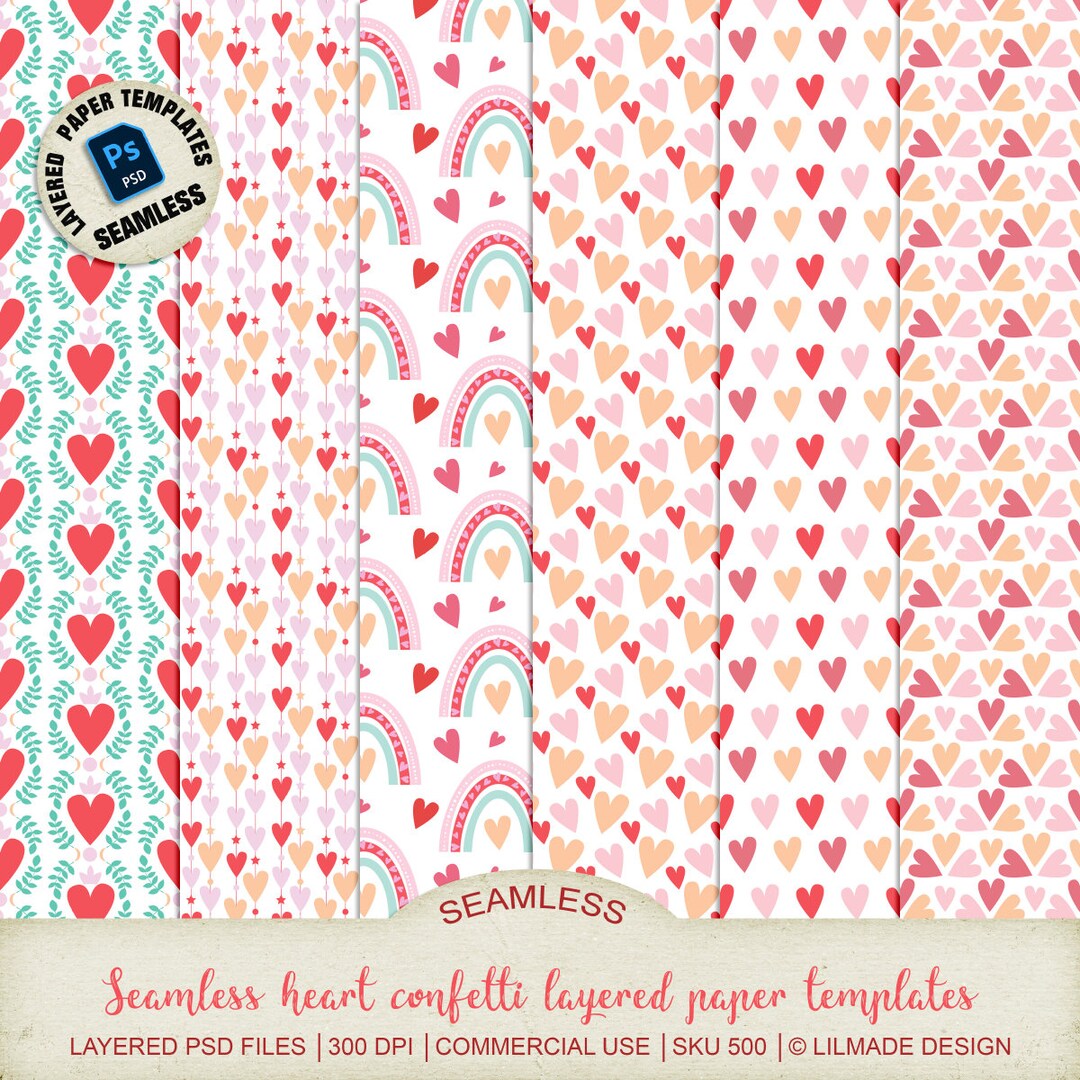 Seamless Heart Shaped Patterns in Layered PSD Files to Make Digital ...