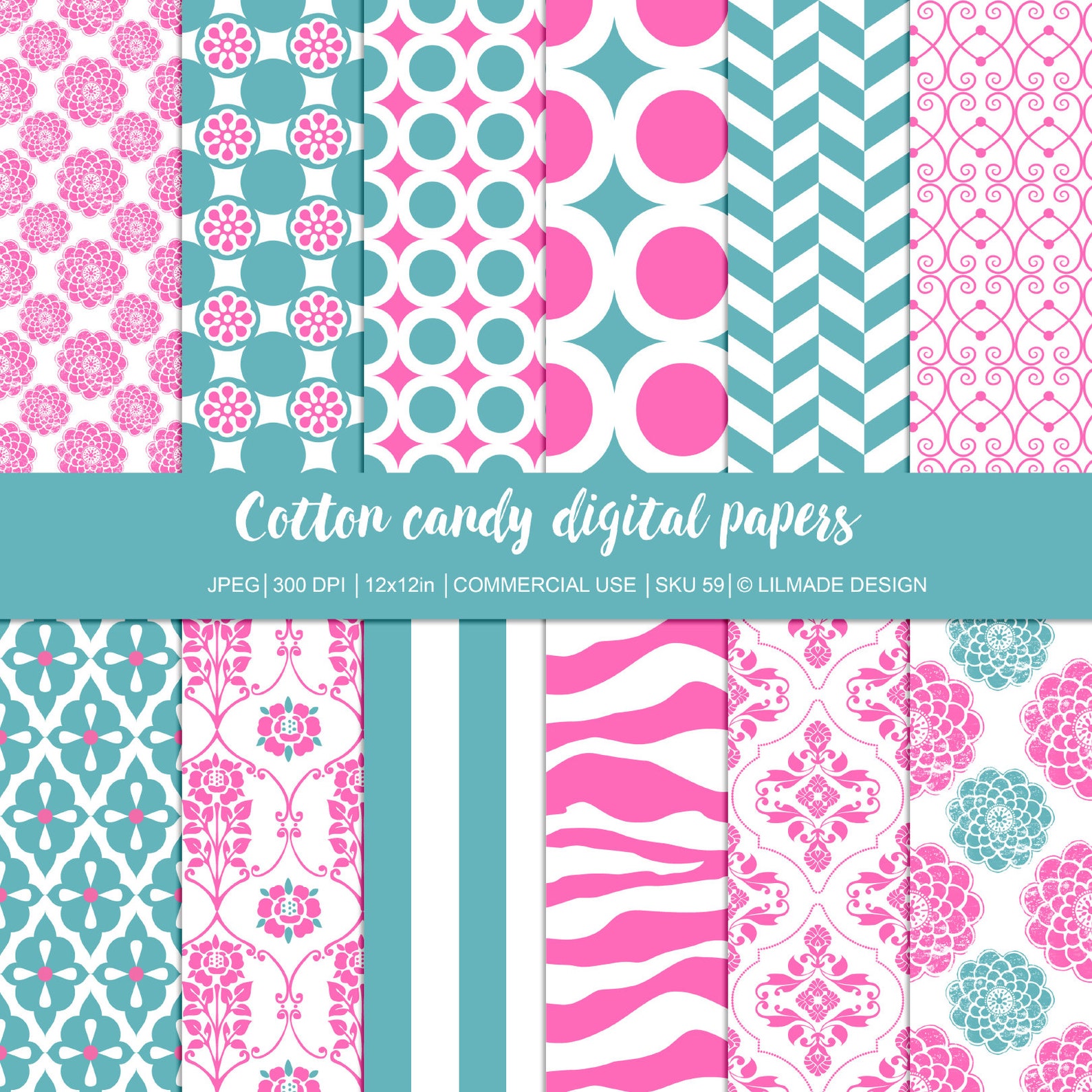 Cotton Candy Digital Paper Damask Paper Zebra Digital Paper - Etsy