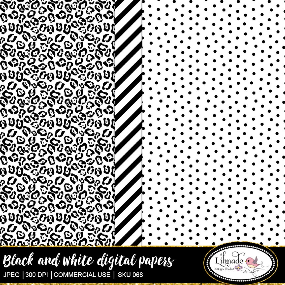Black and White Digital Paper Featuring Stripe Paper Spotty - Etsy