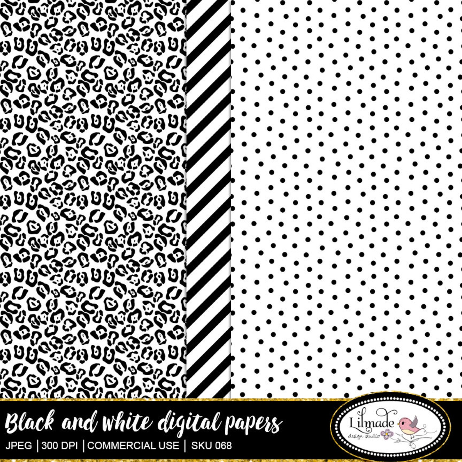 Black and White Digital Paper Featuring Stripe Paper Spotty - Etsy