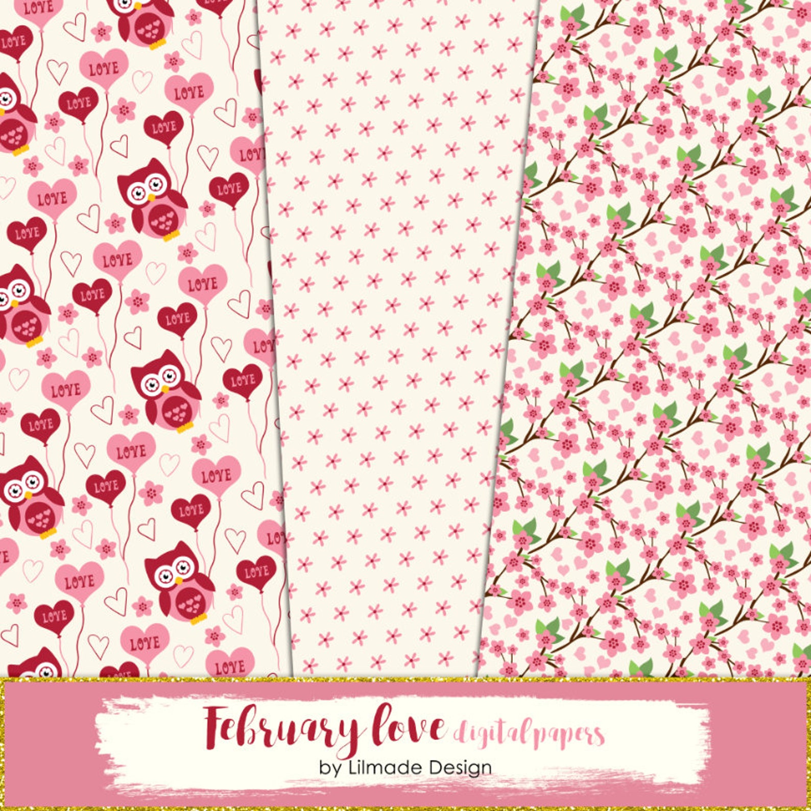 Valentine's Day digital paper for commercial use | Etsy