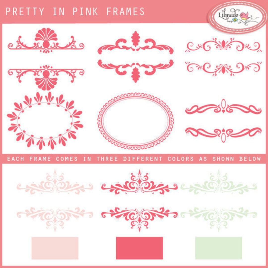 Digital Frames Clipart Vintage Style in Three Color Options for ...
