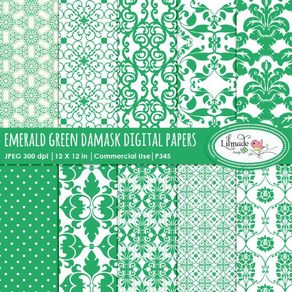 Emerald green damask digital papers damask paper lace paper | Etsy