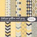 Yellow and Gray Digital Paper, Vintage Chevron Pattern, Scrapbook Paper ...