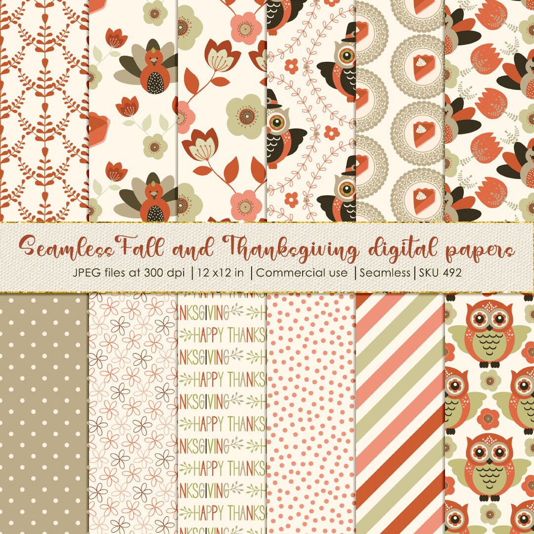 Seamless Folk Fall Digital Paper, Thanksgiving Paper, Fall Harvest ...