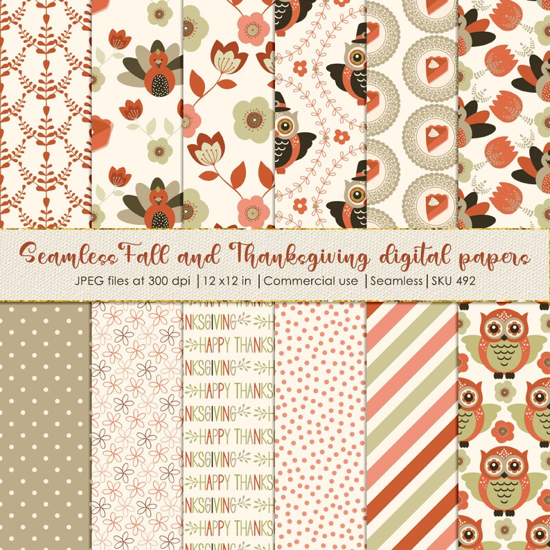 Seamless Folk Fall Digital Paper, Thanksgiving Paper, Fall Harvest ...