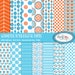 Retro Style Digital Papers in Blue and Tangerine Orange, Featuring ...