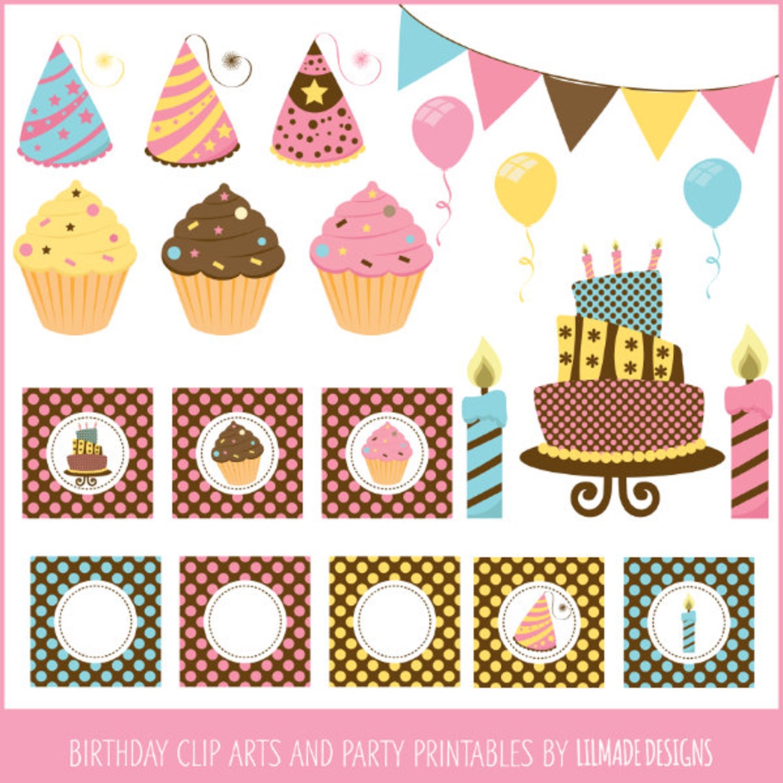 Birthday Clipart Cake Clipart Cupcake Clipart Balloon - Etsy