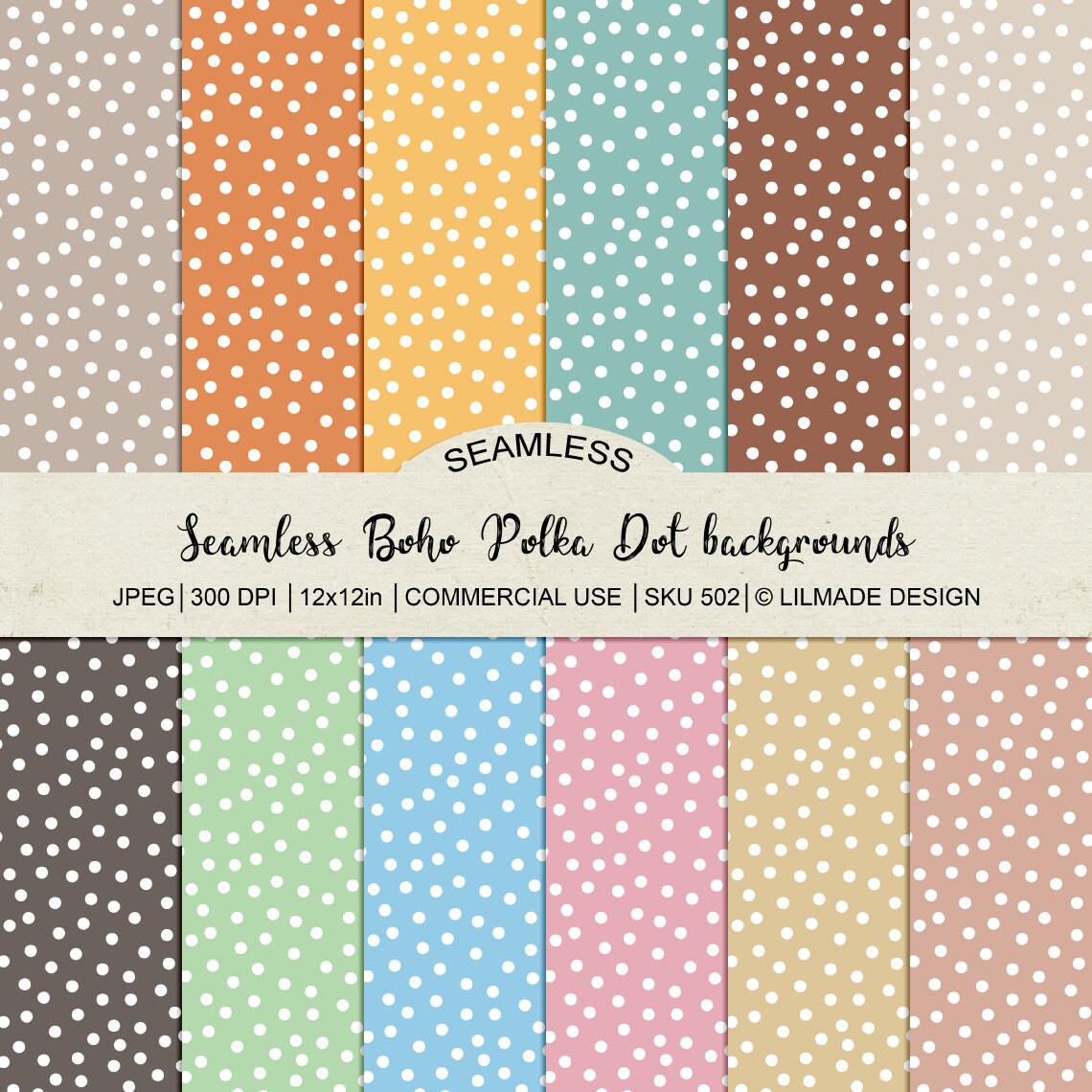 Seamless, Boho Inspired Large Polka Dot Paper for Commercial Use ...