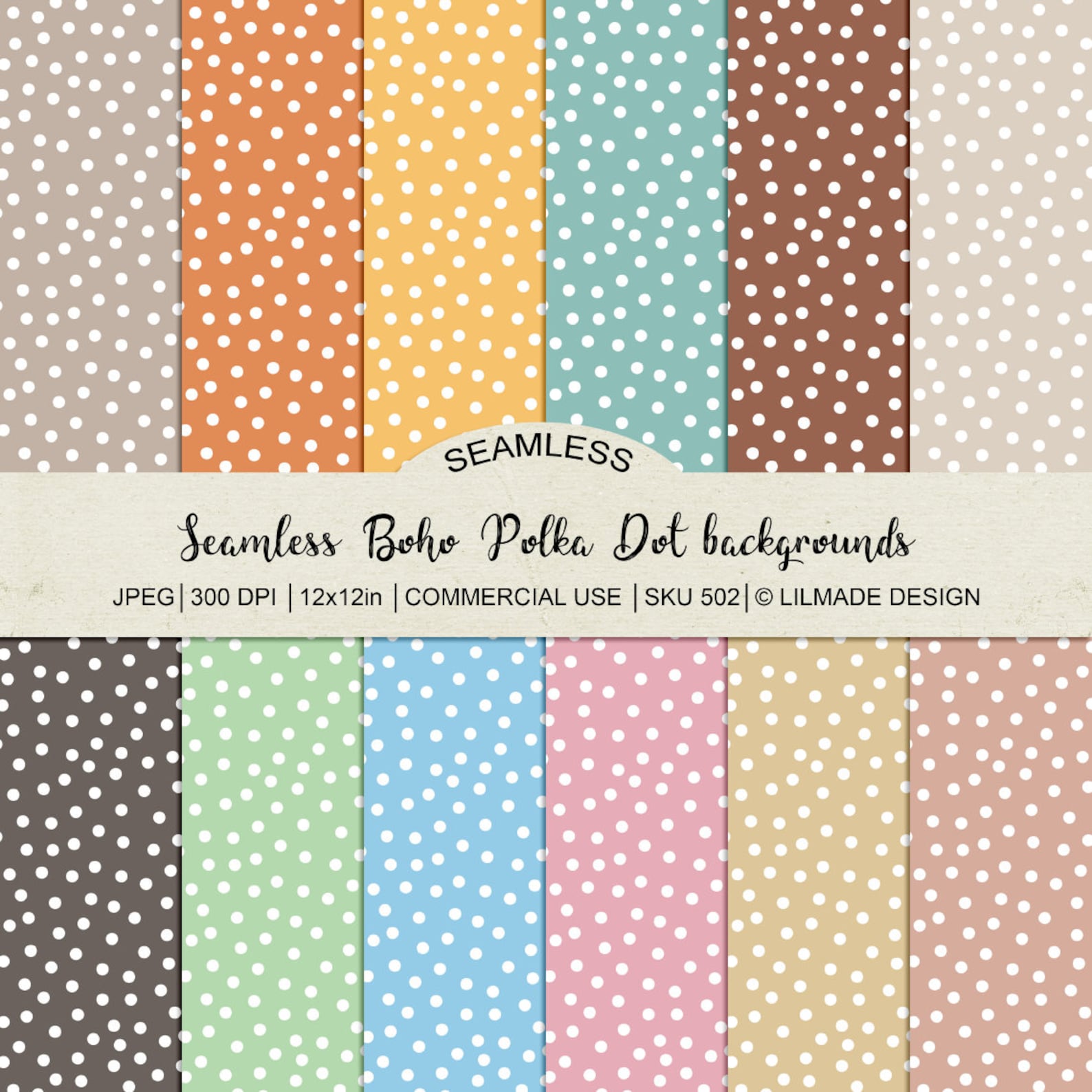 Seamless, Boho Inspired Large Polka Dot Paper for Commercial Use ...