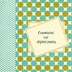 Green and Blue Floral Digital Paper, Quatrefoil, Large Polka Dot, Retro ...