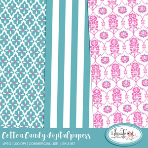 Cotton Candy Digital Paper, Damask Paper, Zebra Digital Paper, Vintage ...
