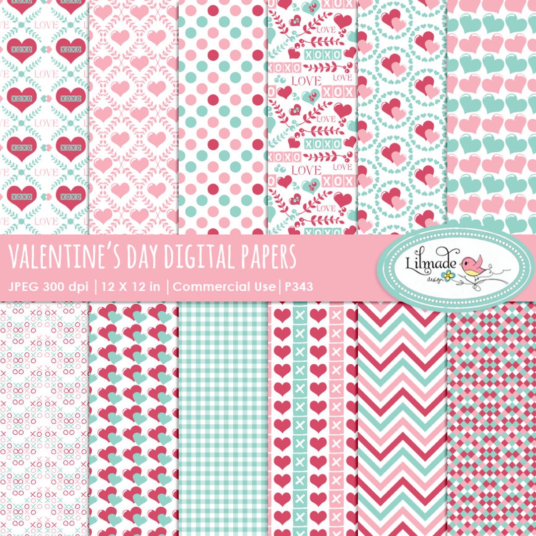 Valentine's Day Digital Paper, Digital Paper, Valentine's Day Scrapbook ...