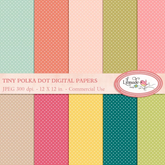 Polka dot digital paper, pastel colors digital paper, small polka dot ...