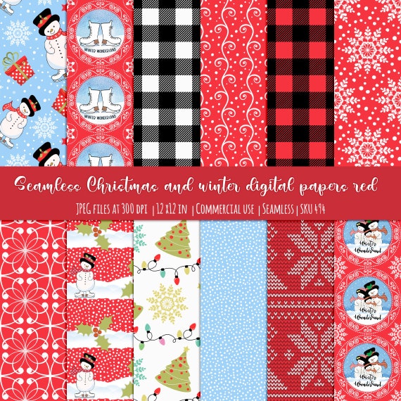 Seamless Christmas winter digital paper, snowman patterns, holiday ...