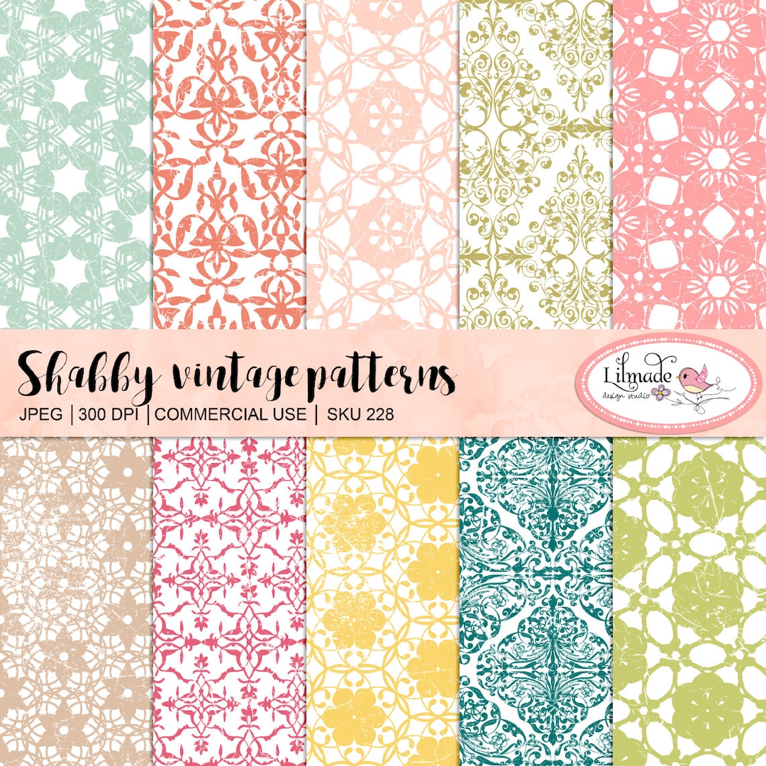 Shabby Vintage Digital Paper, Distressed Damask and Lace Paper for ...