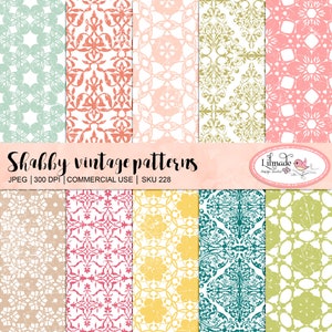 Shabby Vintage Digital Paper, Distressed Damask and Lace Paper for ...