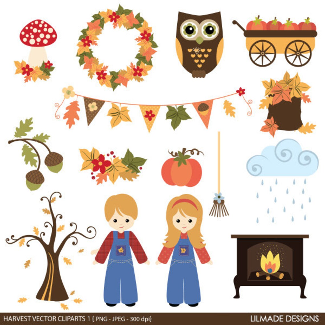 Fall and Thanksgiving Clipart Set Fall Harvest Clipart Acorn - Etsy