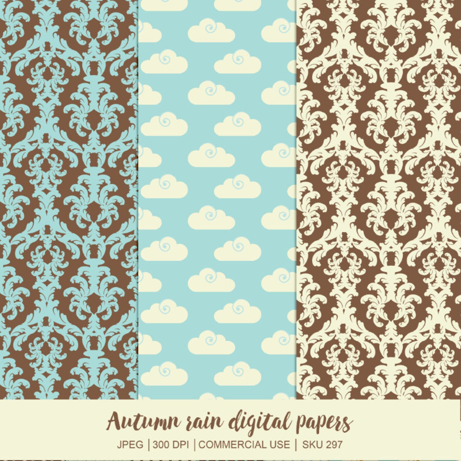 Fall Digital Paper, Damask Digital Paper, Houndstooth Digital Paper ...