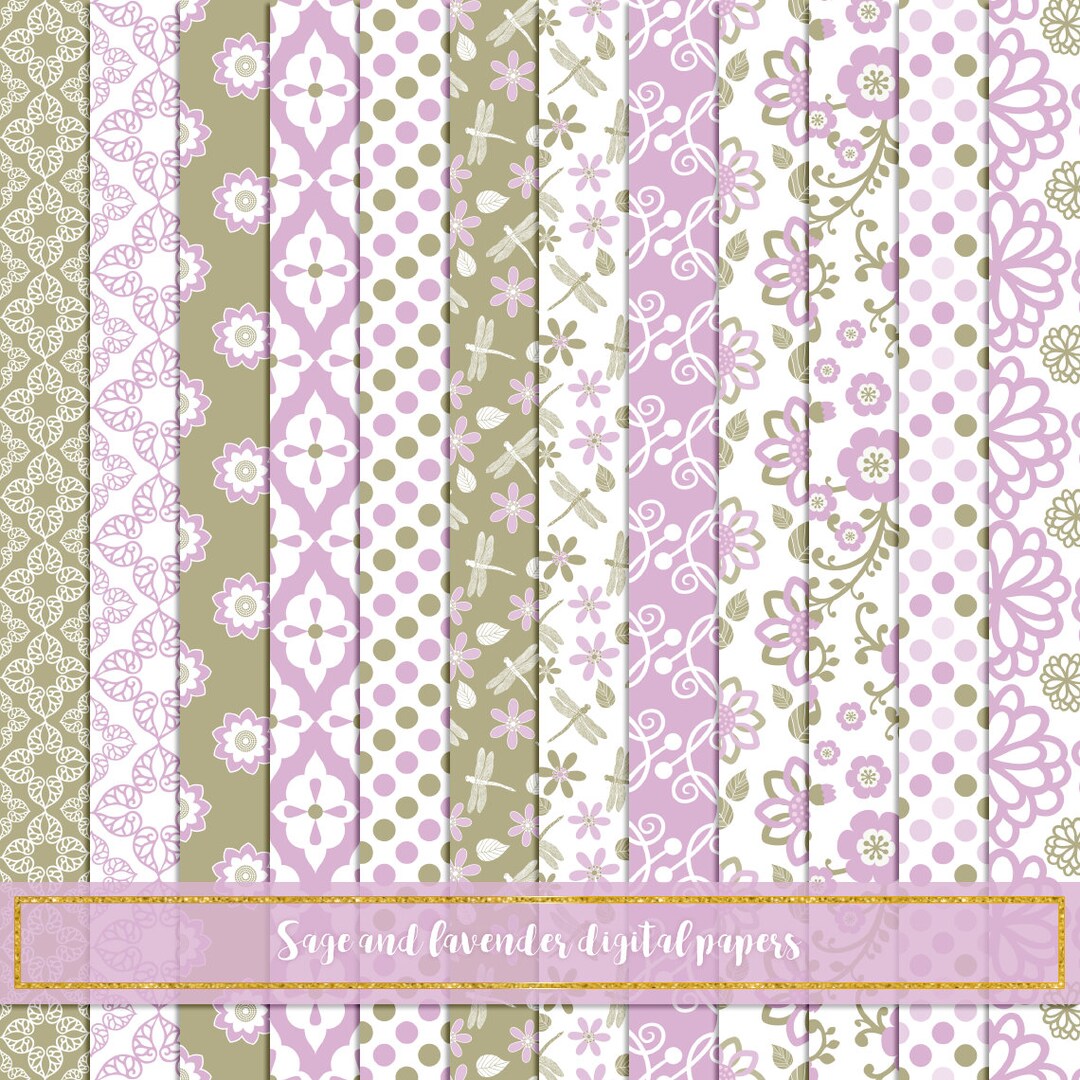 Sage and Lavender Digital Papers, Scrapbook Papers and Backgrounds ...