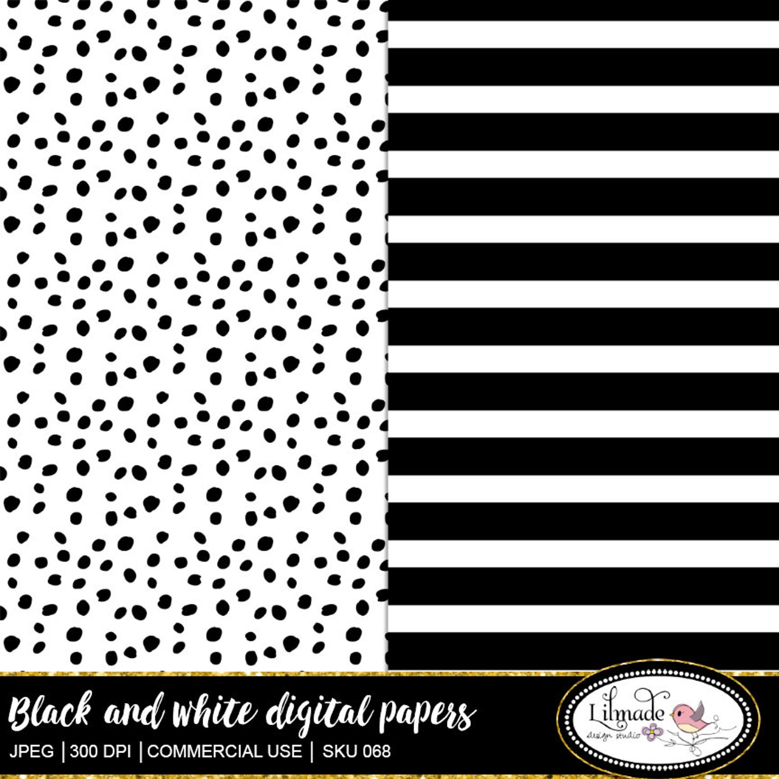 Black and White Digital Paper Featuring Stripe Paper Spotty - Etsy