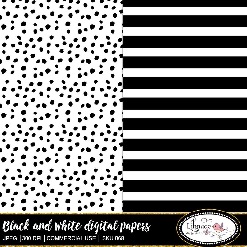 Black and White Digital Paper Featuring Stripe Paper Spotty - Etsy
