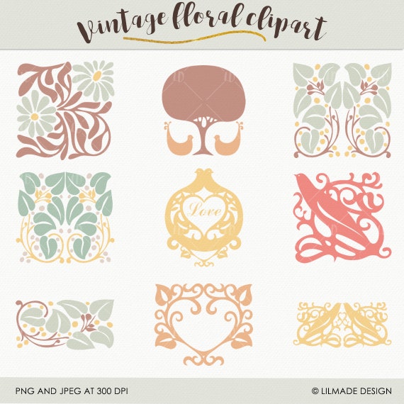 Vintage Floral Clipart Commercial Use Vintage Clipart | Etsy