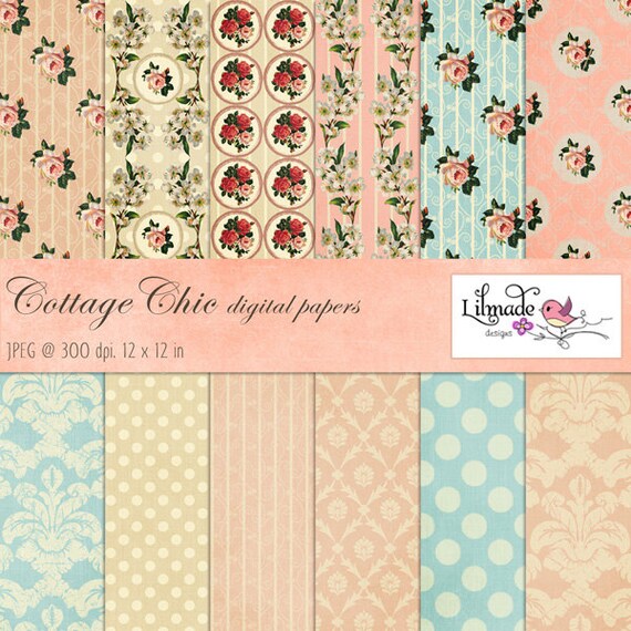 Shabby vintage digital papers featuring vintage damask and shabby rose ...