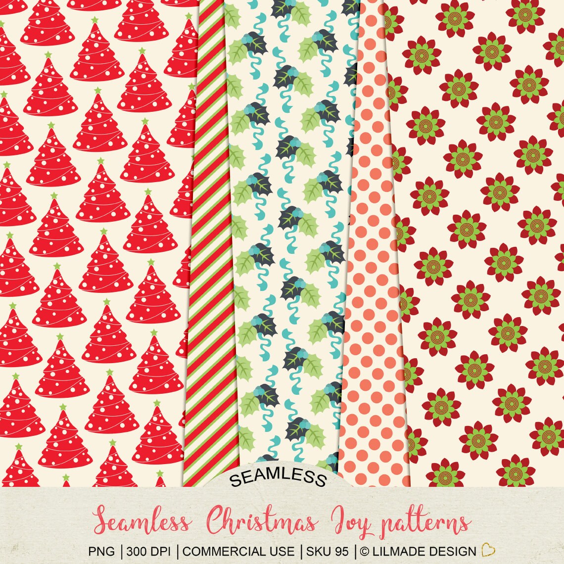 Seamless Christmas Digital Paper Pack, Holiday Patterns (JPEG) - Etsy