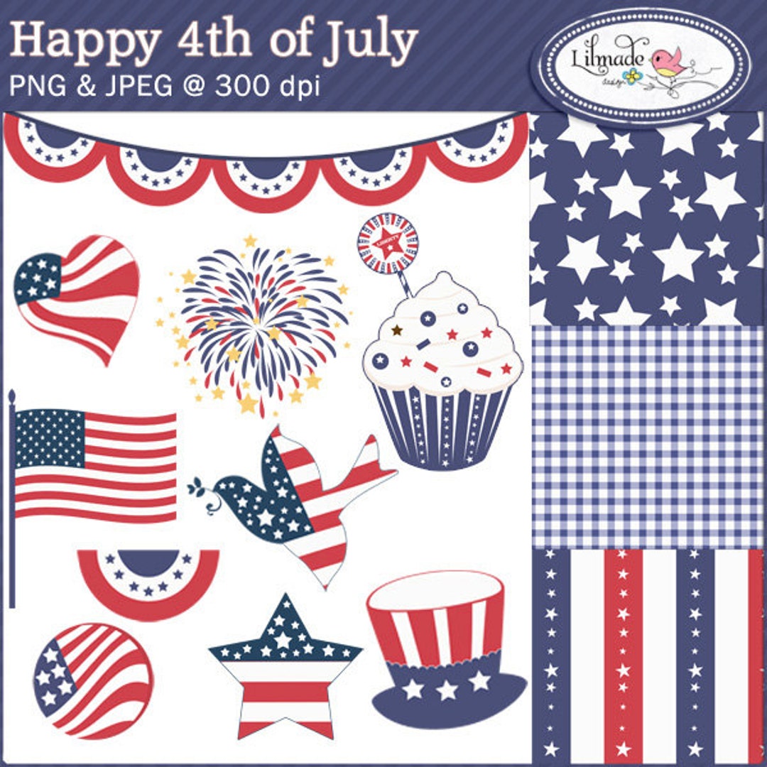 4th of July Clipart and Digital Paper Pack, Stripes and Stars ...