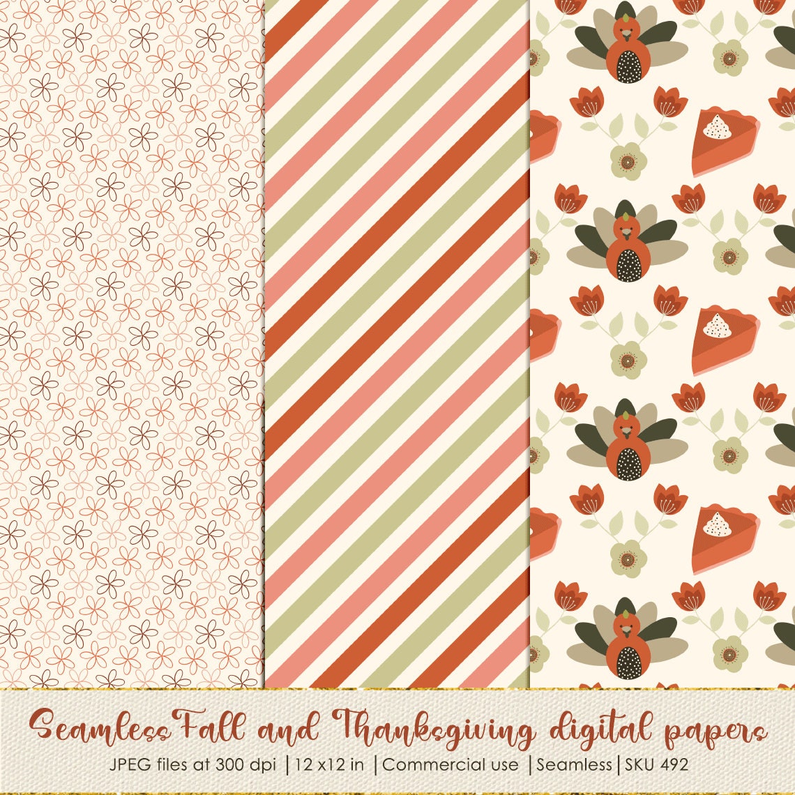 Seamless Folk Fall Digital Paper, Thanksgiving Paper, Fall Harvest ...