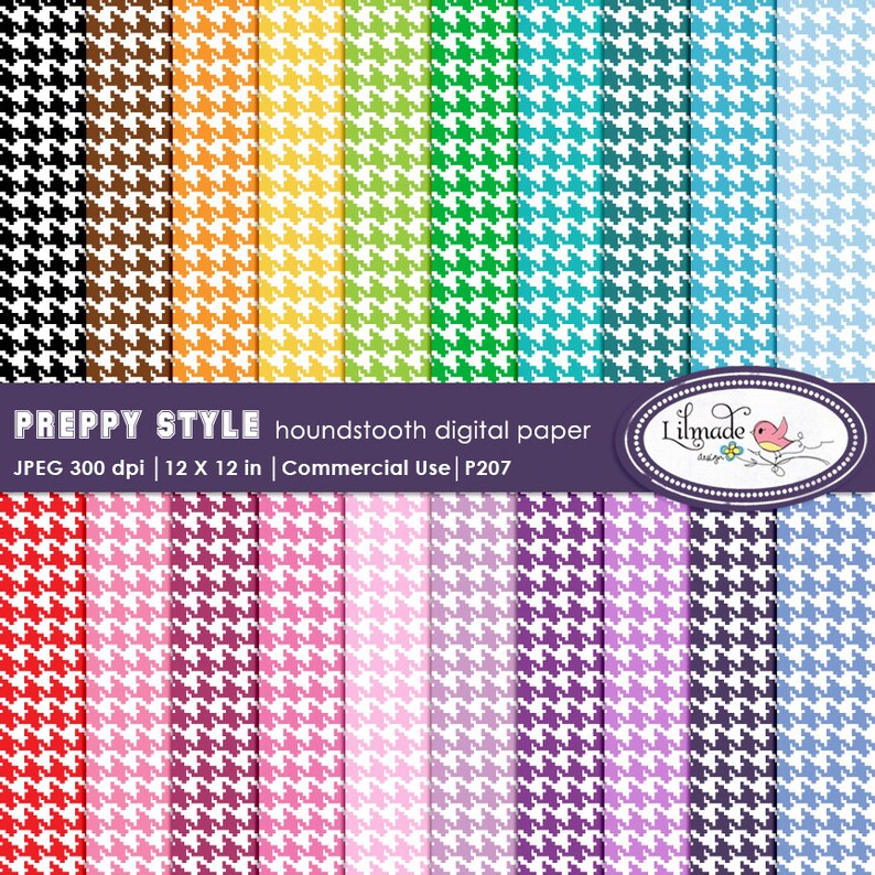 Digital Paper, Houndstooth Digital Paper, Multicolored Houndstooth ...