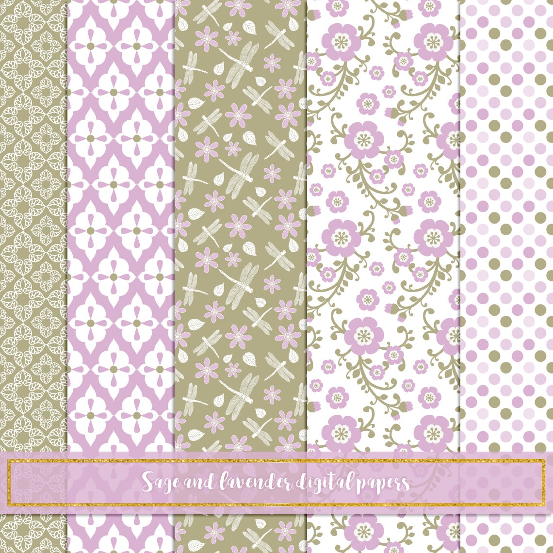 Sage and Lavender Digital Papers, Scrapbook Papers and Backgrounds ...
