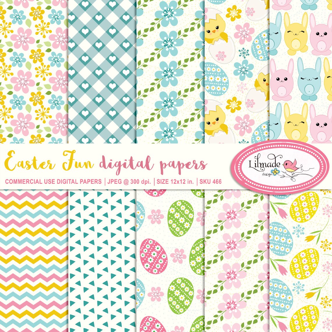 Easter Digital Papers, Easter Bunny, Easter Chick, Easter Eggs, Egg Hun ...