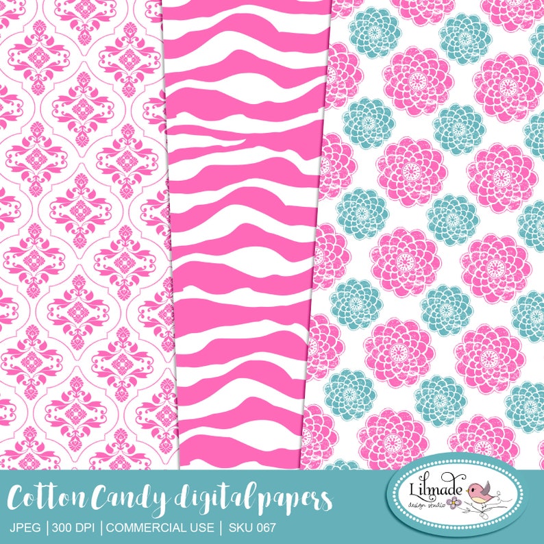 Cotton Candy Digital Paper, Damask Paper, Zebra Digital Paper, Vintage ...