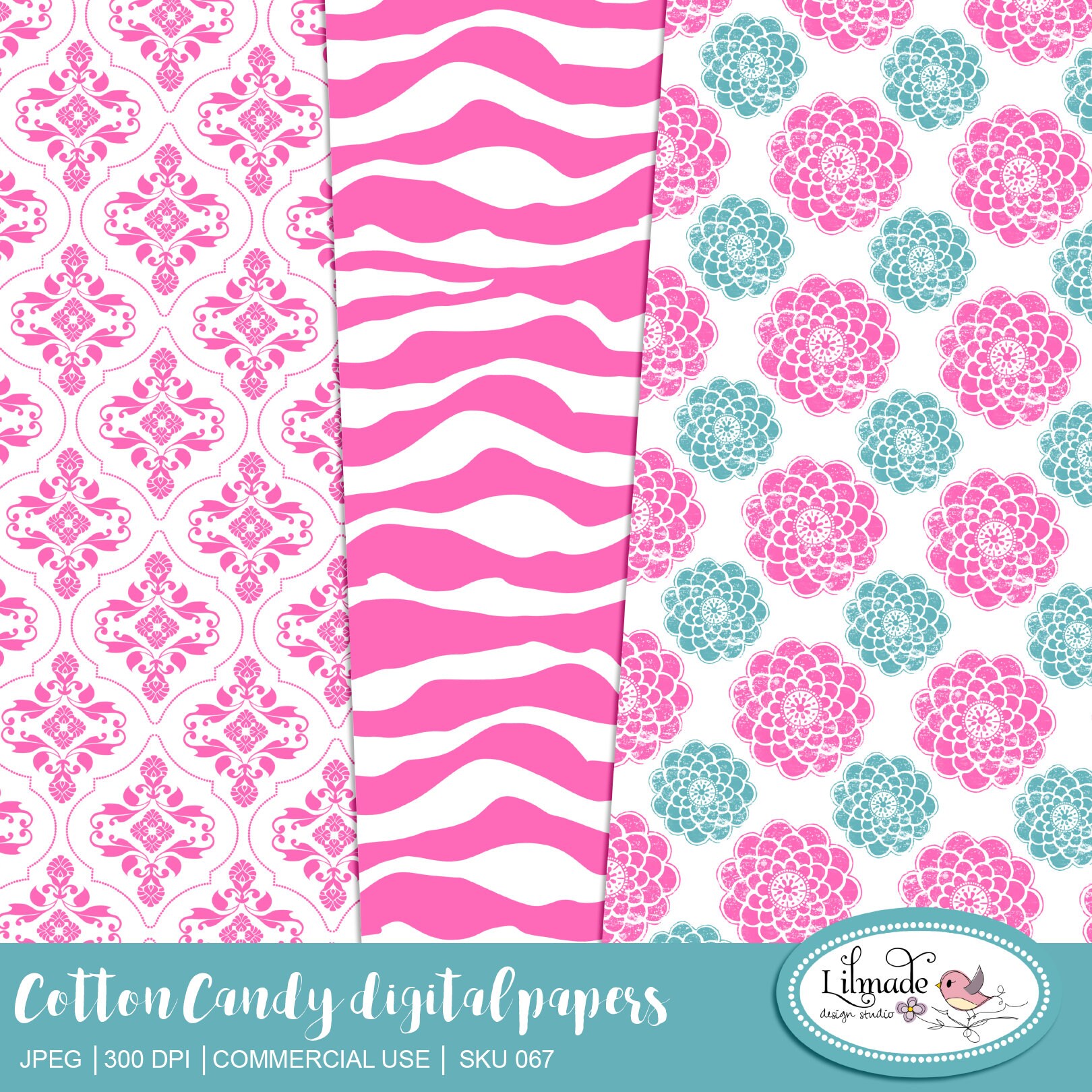 Cotton Candy Digital Paper Damask Paper Zebra Digital Paper - Etsy