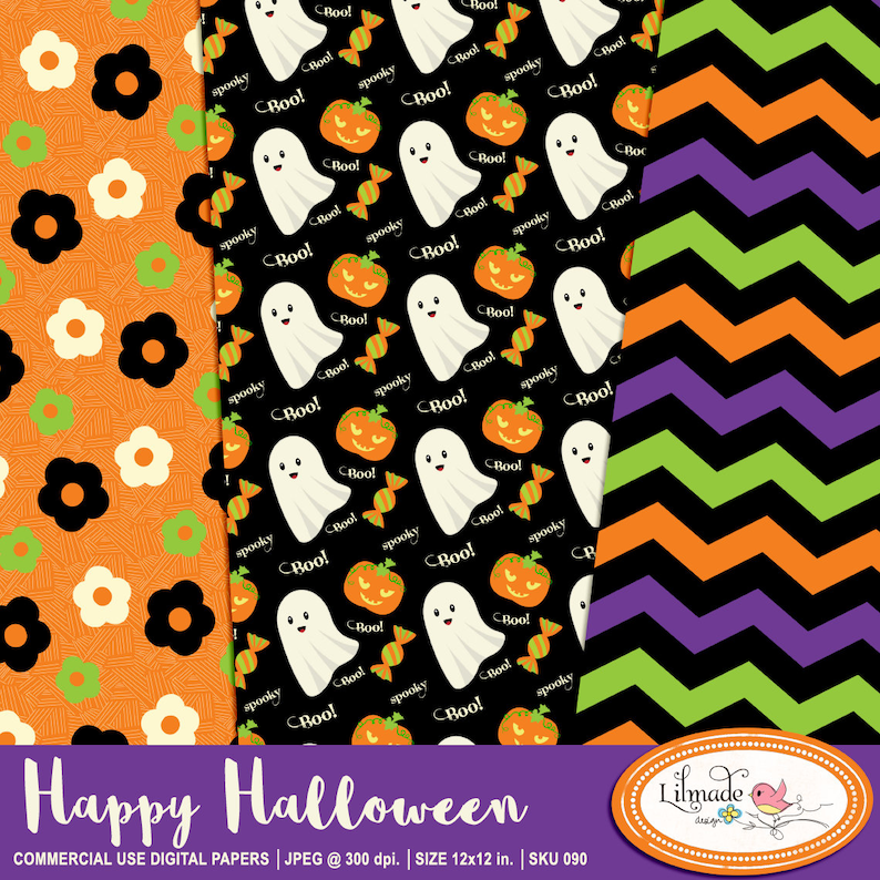 Halloween Digital Paper, Halloween Ghost Scrapbook Paper, Halloween Cat ...