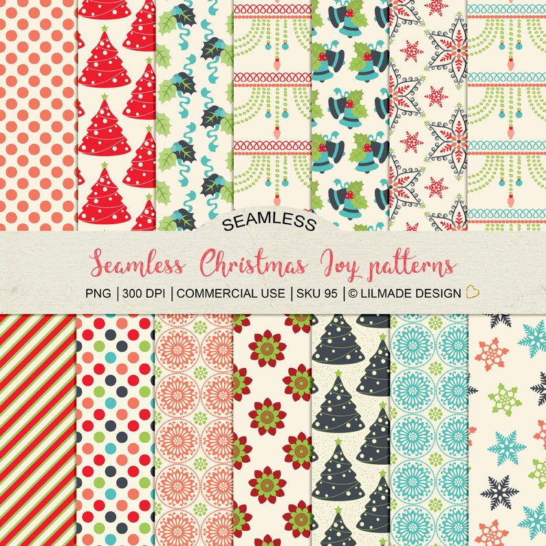 Seamless Christmas Digital Paper Pack, Christmas Lights Paper, Winter ...